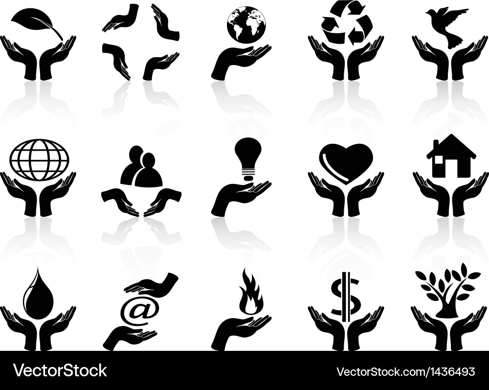 Hands holding icons set Royalty Free Vector Image