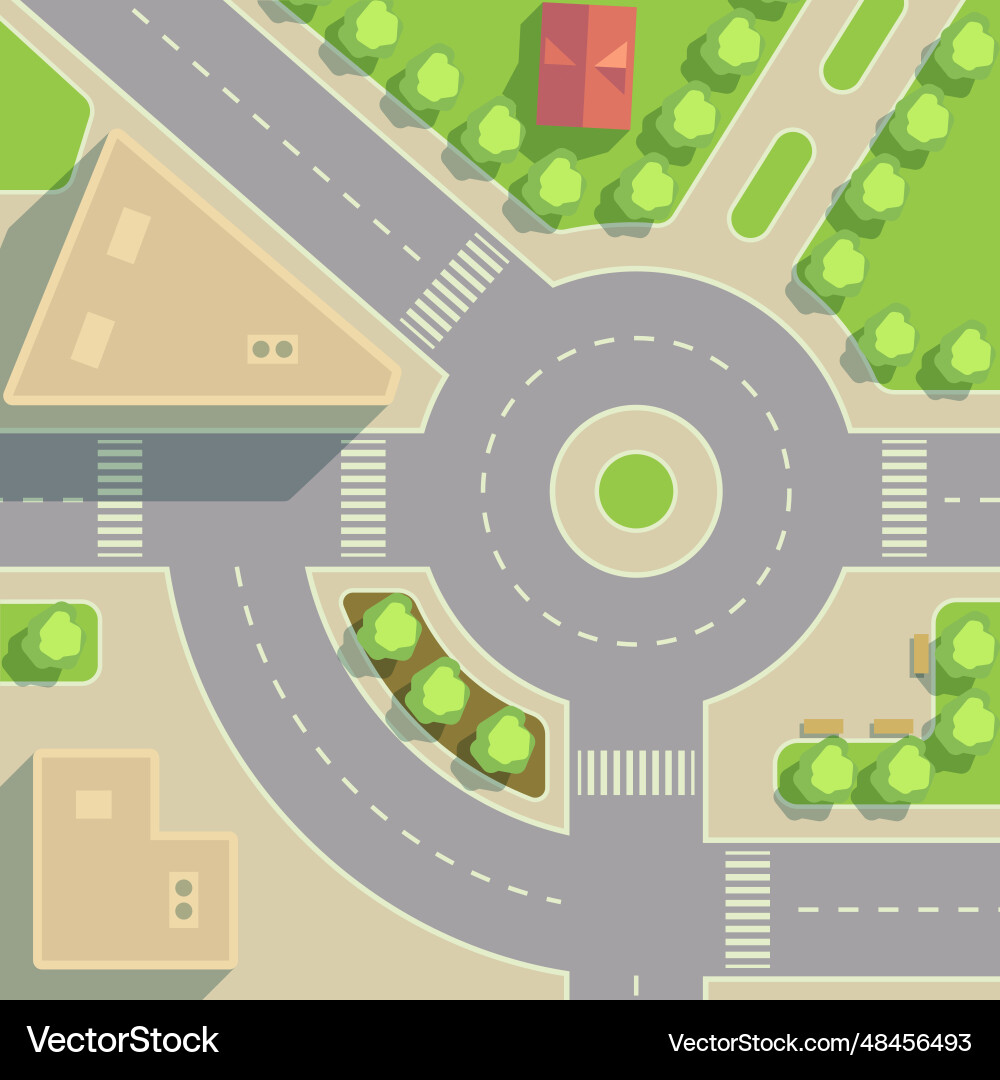 Roundabout Road Intersection Top View Royalty Free Vector