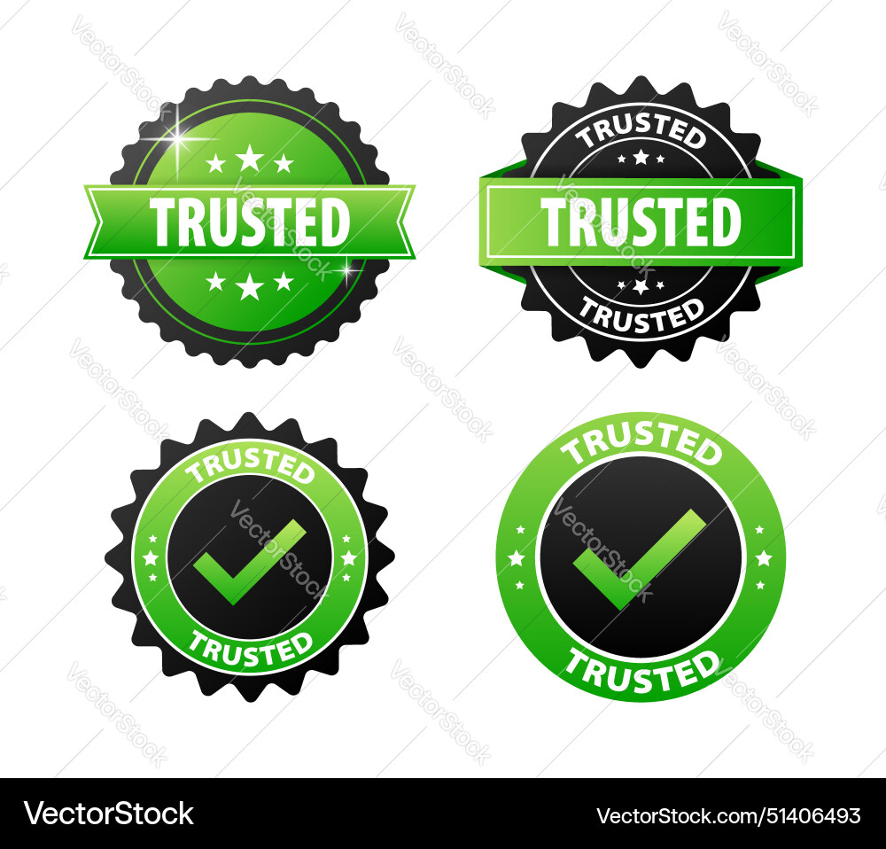 Trusted stickers green and black label on white Vector Image
