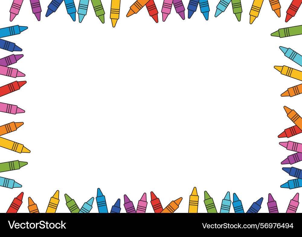 Colorful crayons frame border on white background Vector Image