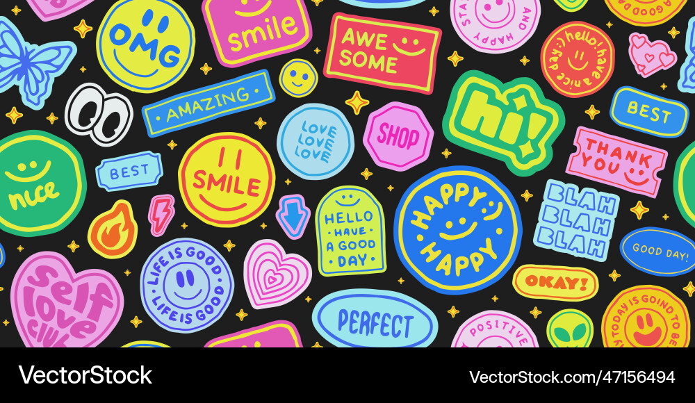 Cool hand drawn comic stickers collage seamless Vector Image