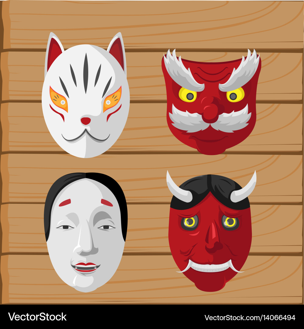 Japan culture mask design set Royalty Free Vector Image