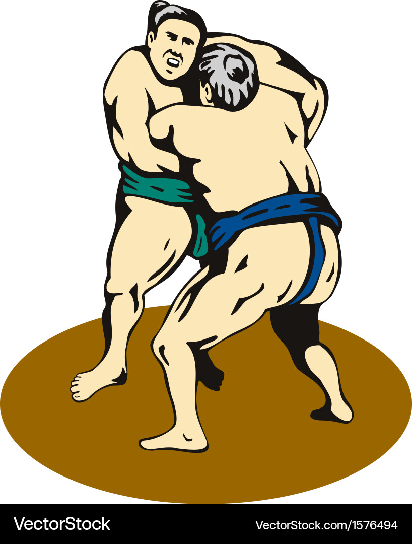 Japanese sumo wrestlers fighting Royalty Free Vector Image