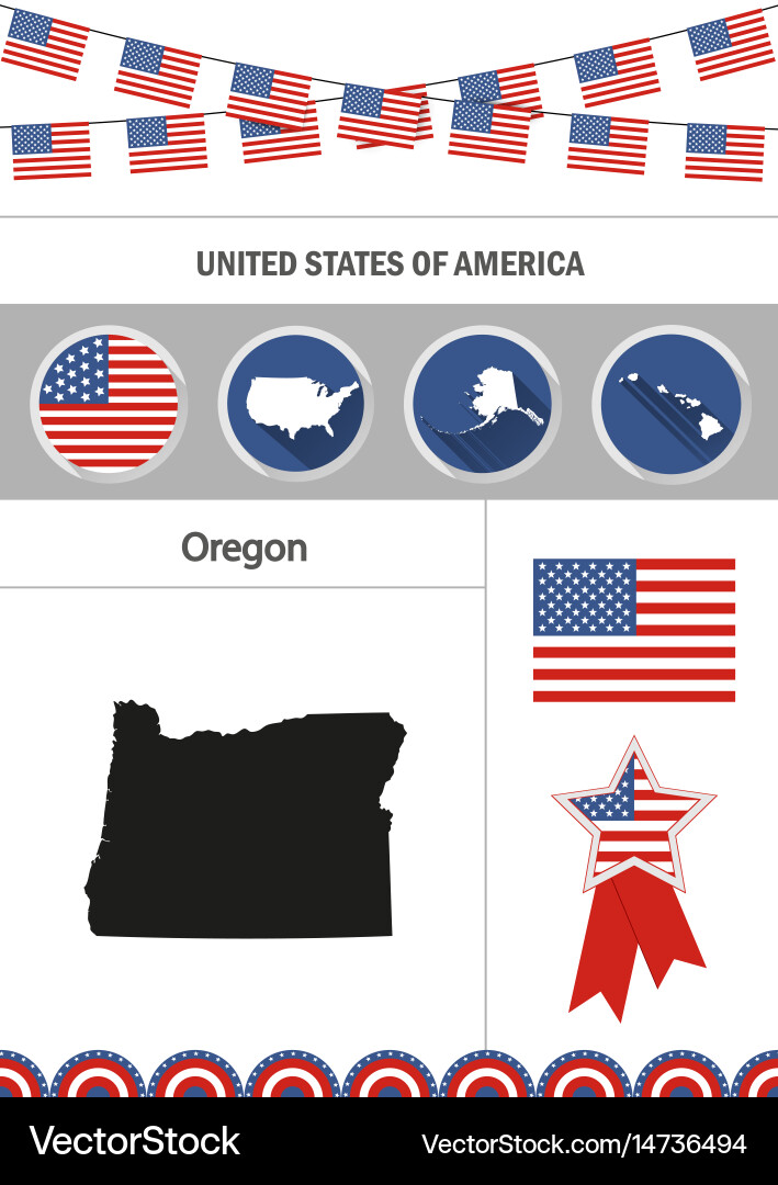 Map of oregon set flat design icons Royalty Free Vector