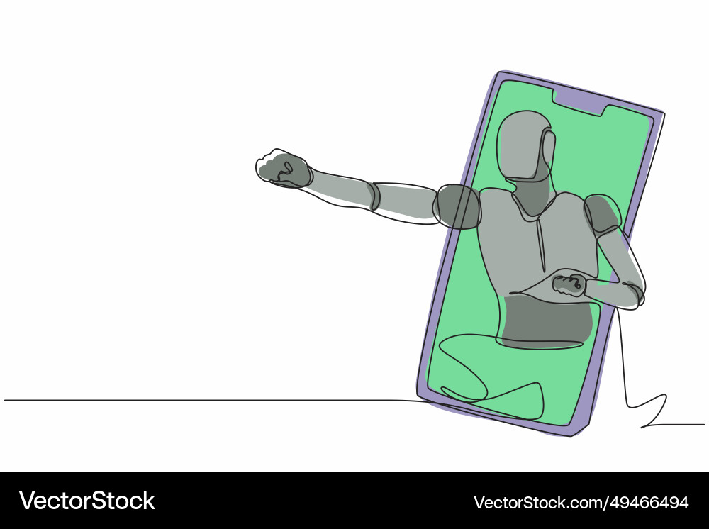 Single one line drawing robot come out from Vector Image