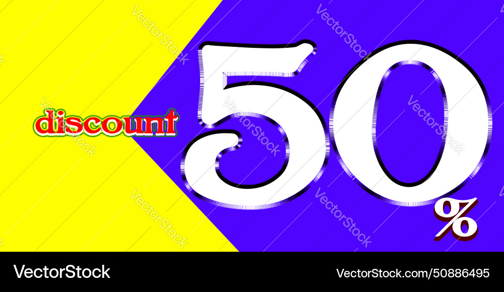 50 discount white letters shiny silver border Vector Image