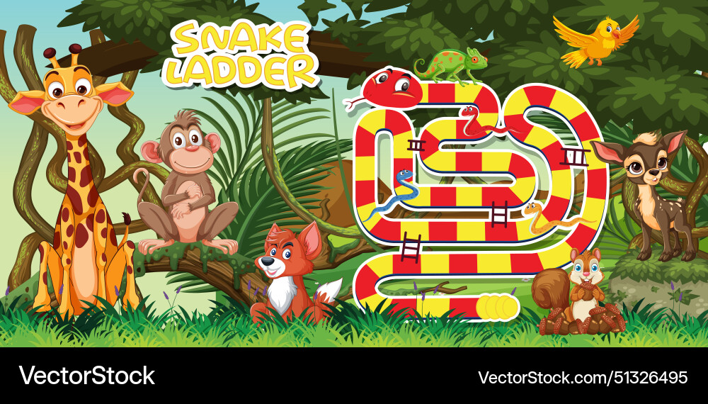 Colorful board game with animals in a forest Vector Image