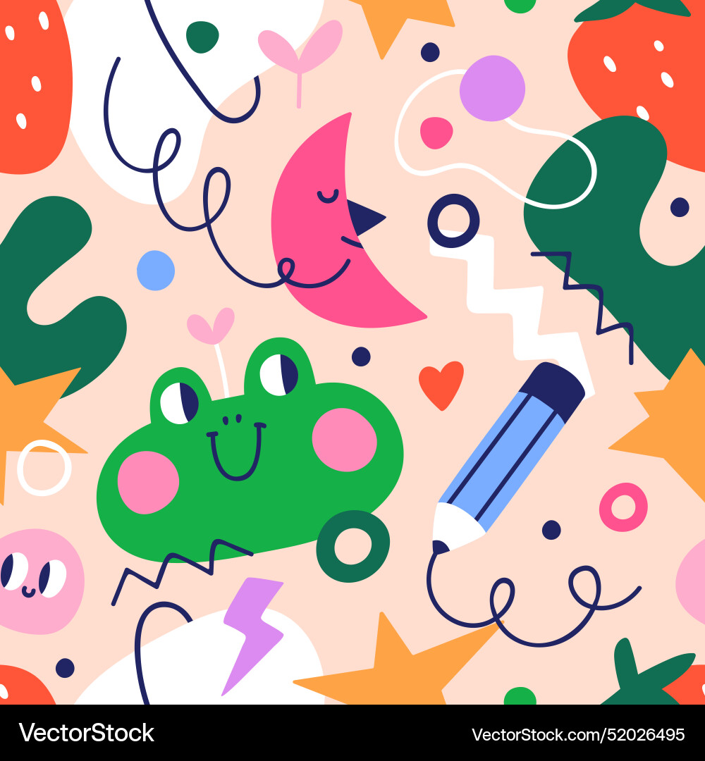 Cute kids pattern seamless print comic doodle Vector Image