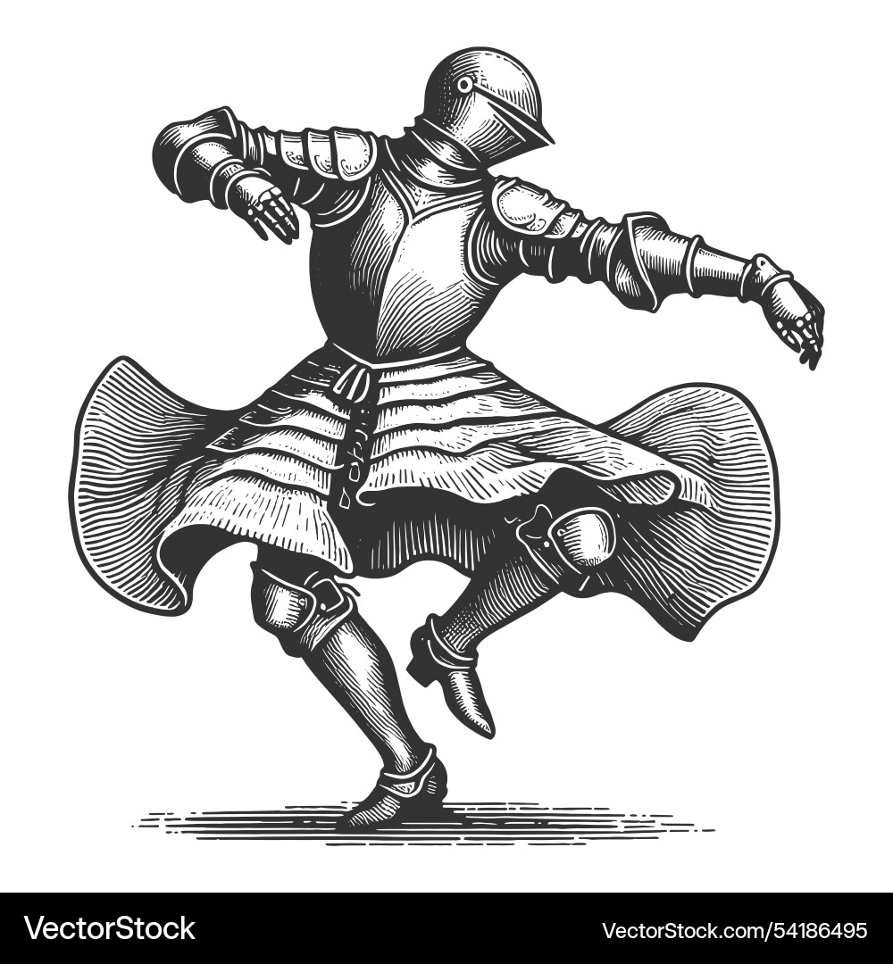 Dancing knight in armor engraving Royalty Free Vector Image