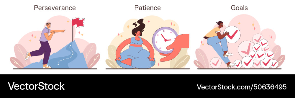 Perseverance patience and goals set flat Vector Image