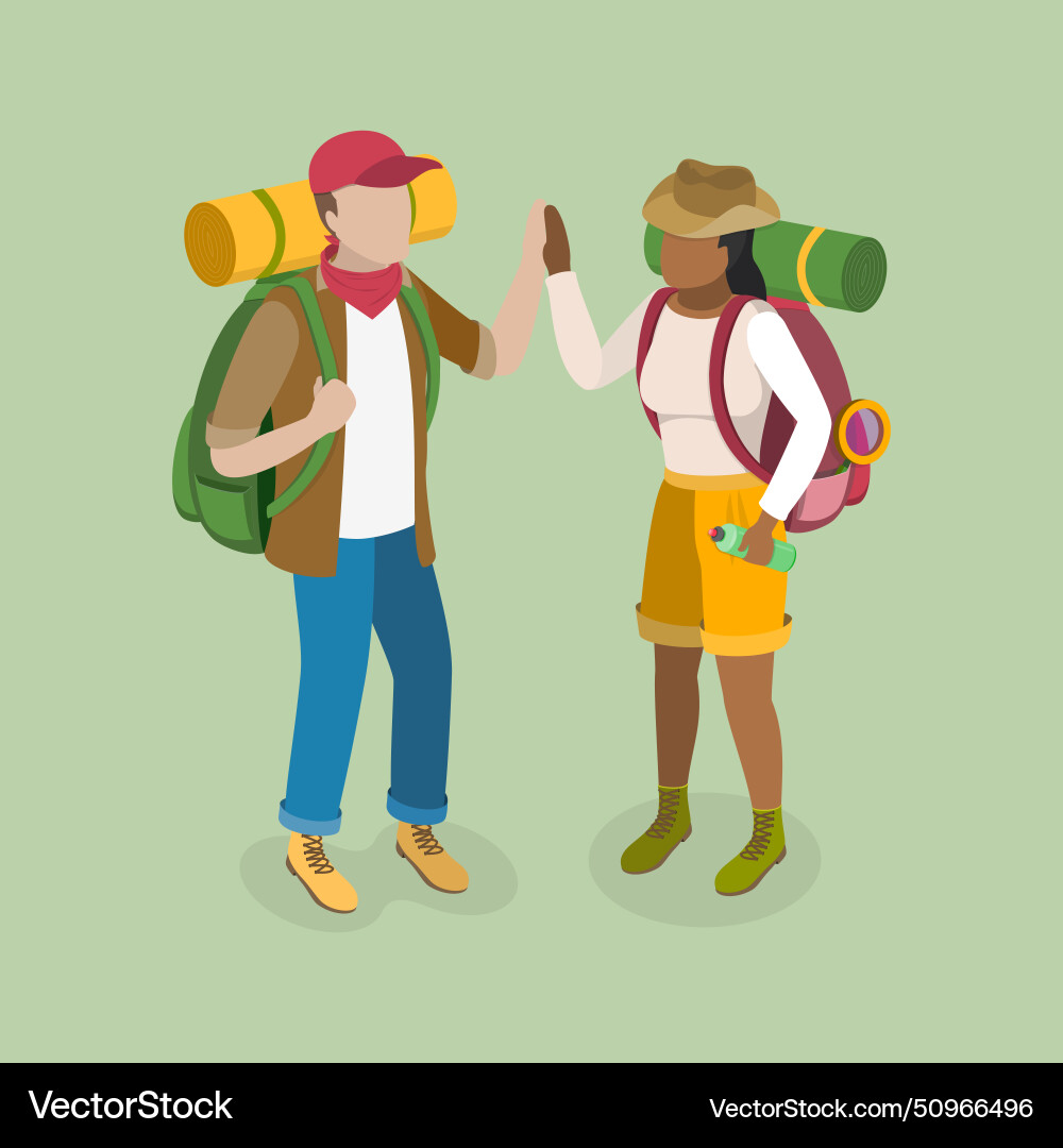 3d isometric flat of hiking Royalty Free Vector Image