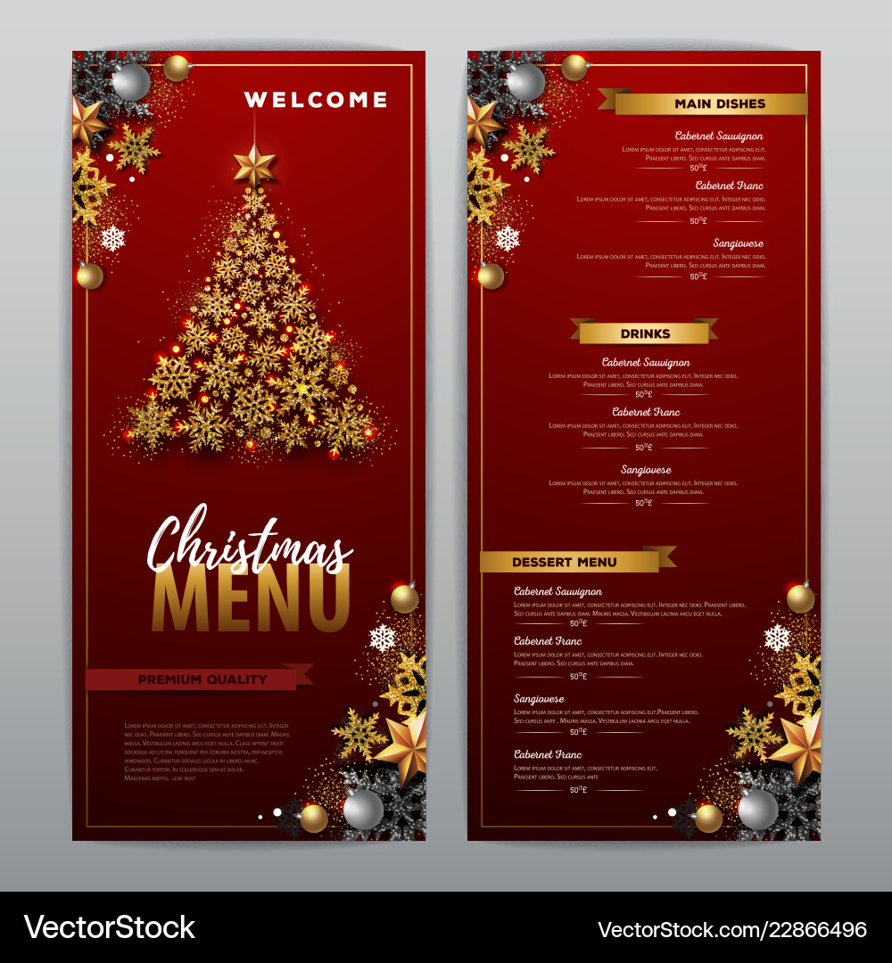 Christmas menu design with golden tree Royalty Free Vector