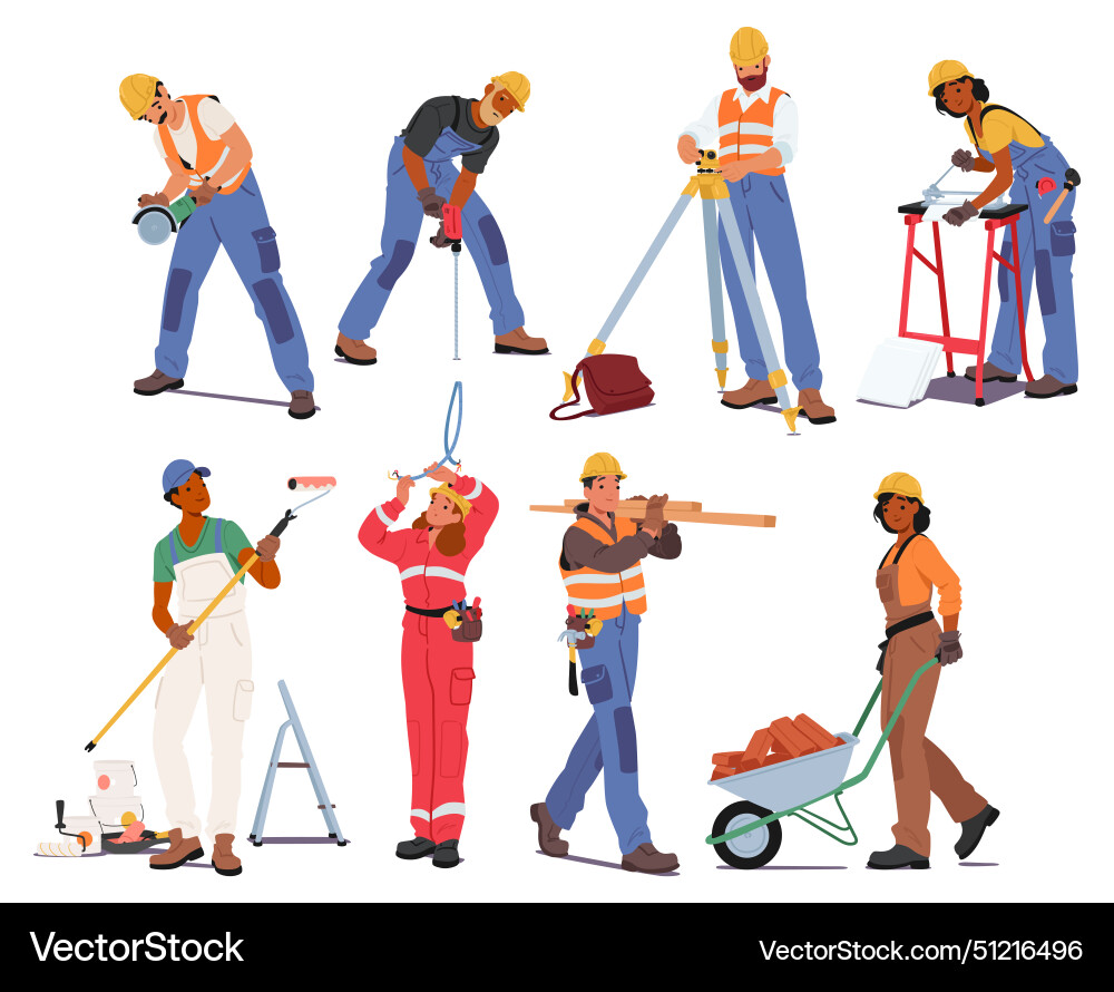 Diverse team of construction workers in colorful Vector Image