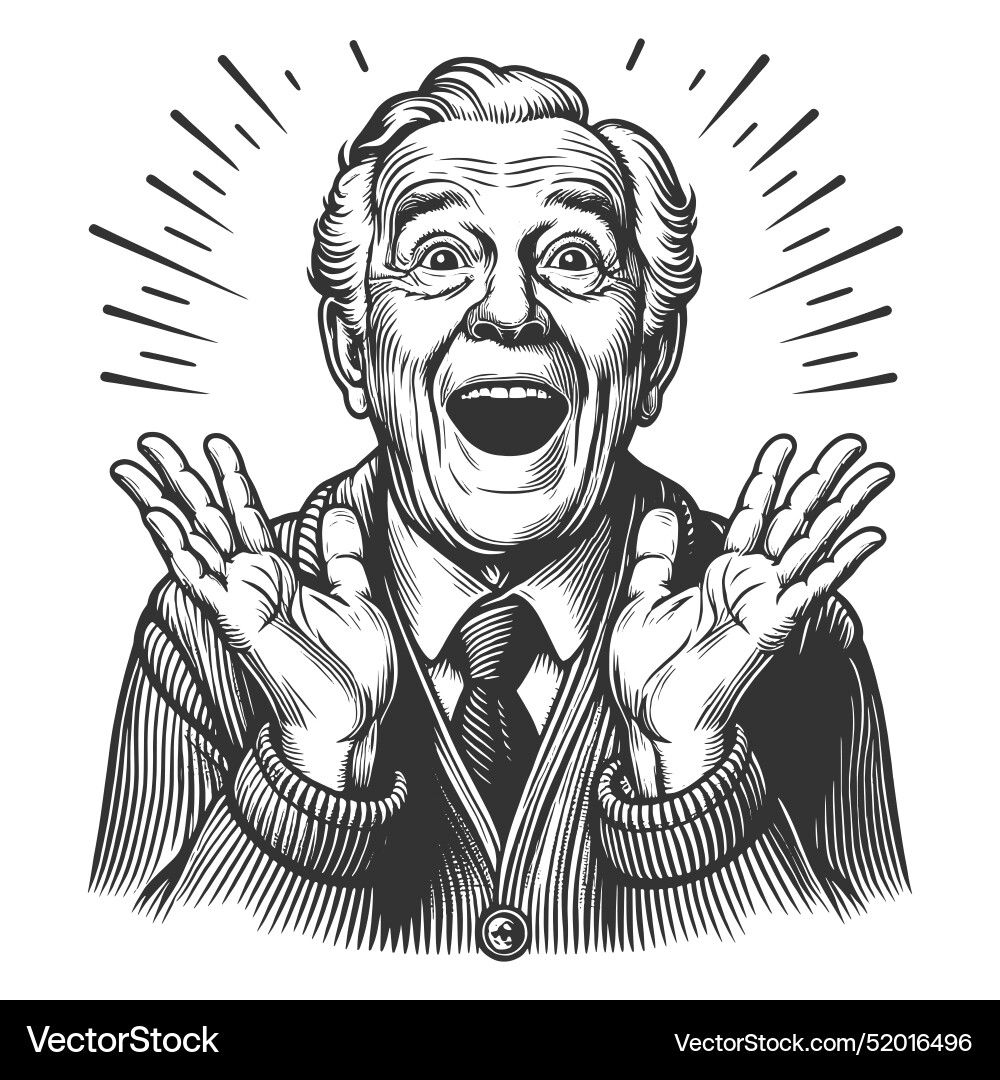Happy elderly man smiling engraving Royalty Free Vector