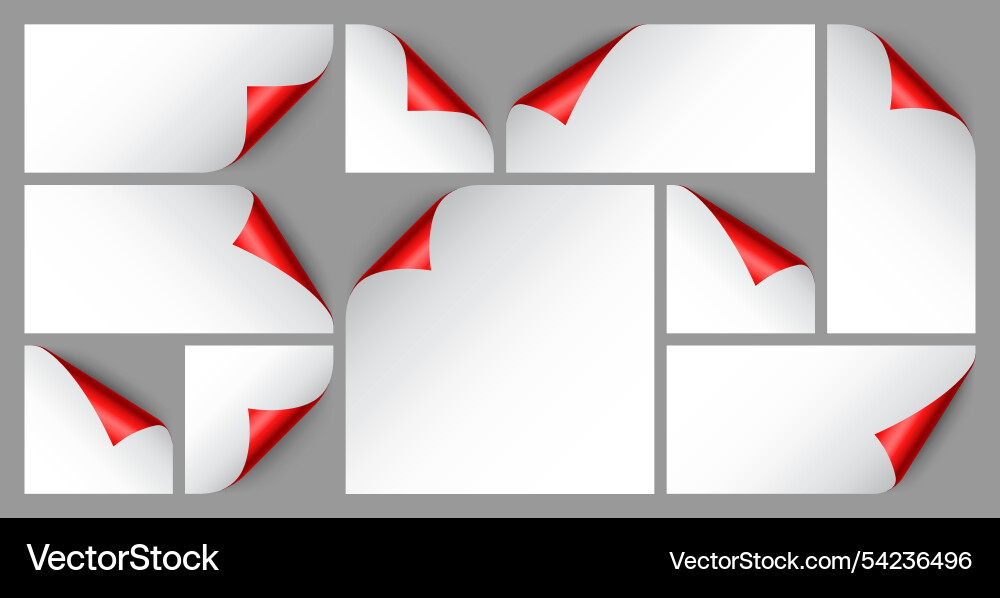 Set of red paper curls curled page corner Vector Image