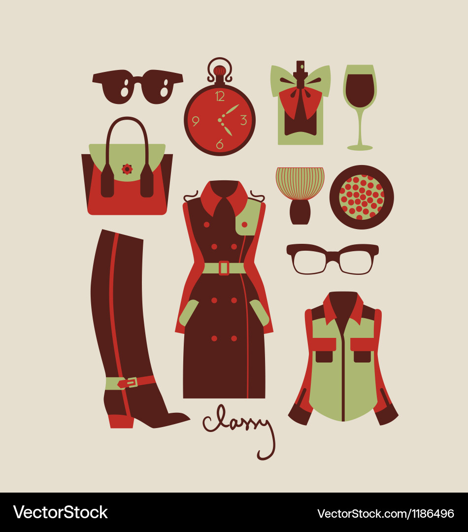 Woman clothes and accessories Royalty Free Vector Image