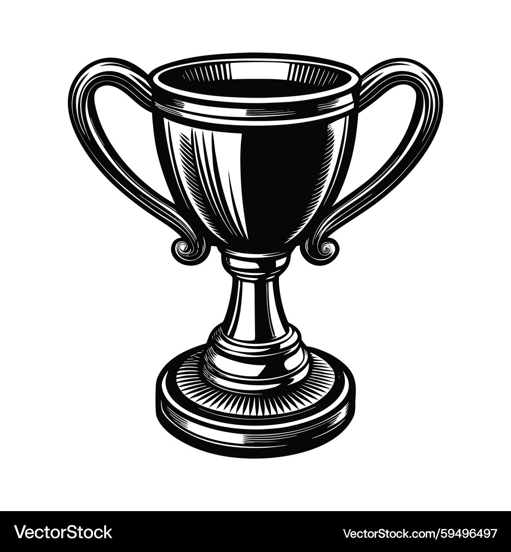 Black and white engraved trophy cup with handles Vector Image