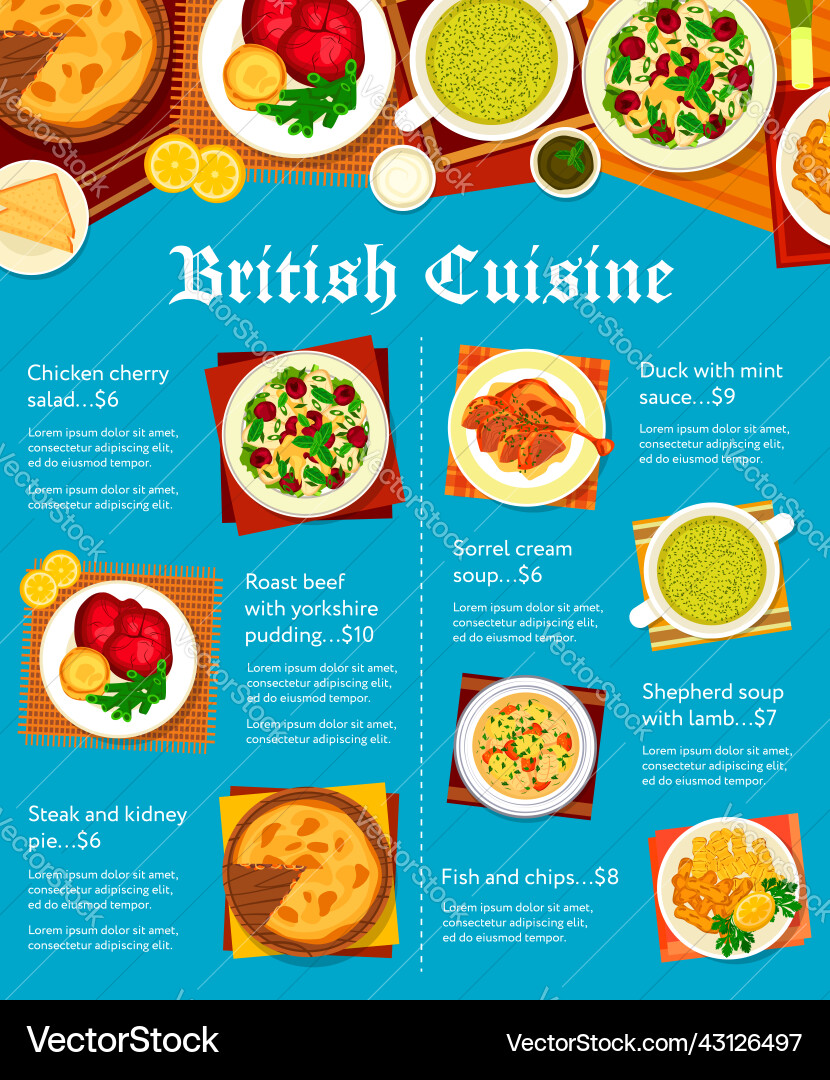 British cuisine restaurant menu cover template Vector Image