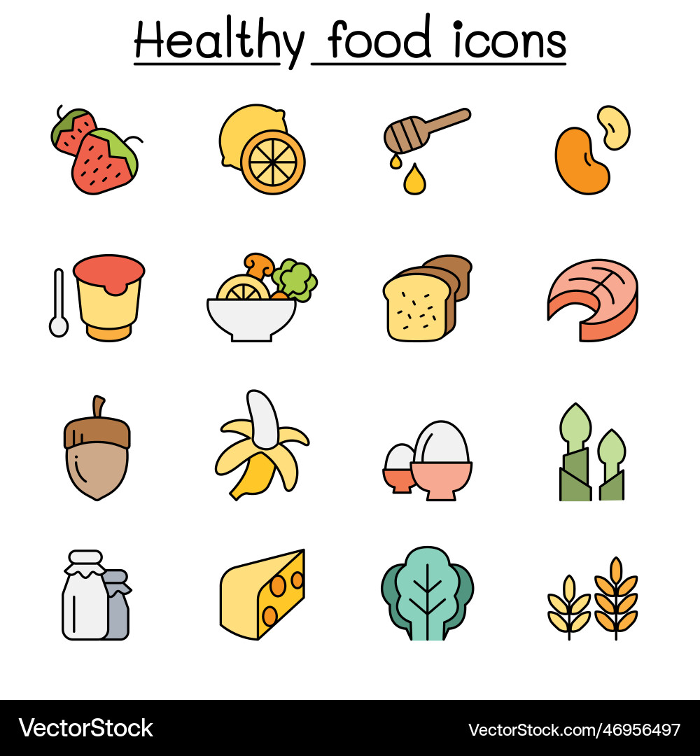 Healthy food color line icon set Royalty Free Vector Image