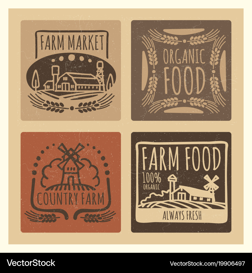 Rustic Organic Farm Labels Royalty Free Vector Image