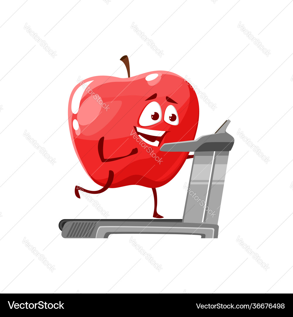 Cartoon apple run on treadmill fruit icon Vector Image