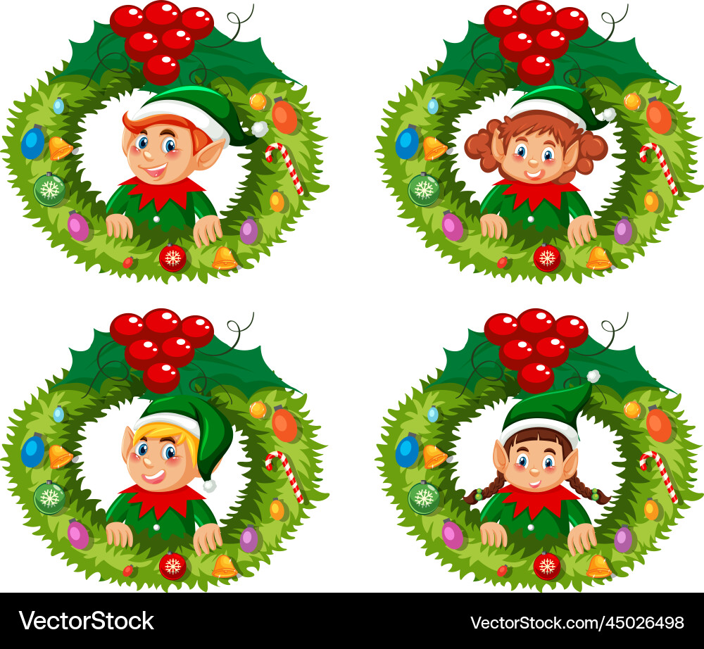 Elf christmas wreath set Royalty Free Vector Image