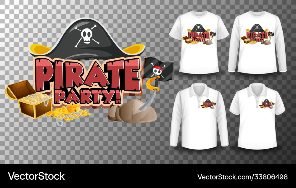 Pirate party logo with set different shirts Vector Image