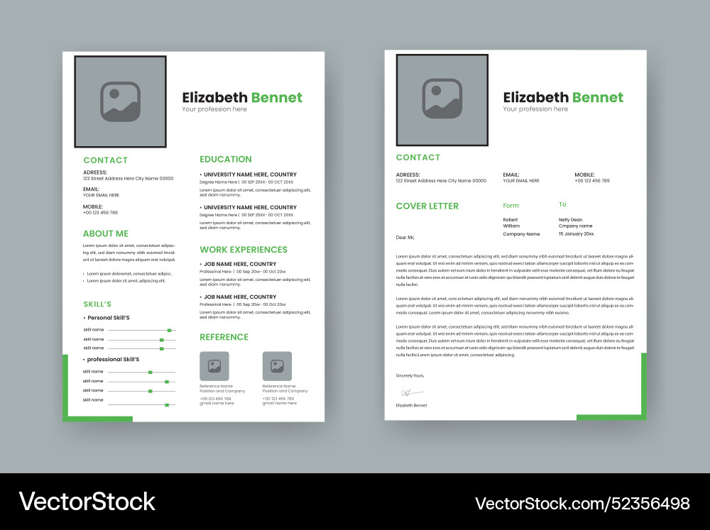 Resume and cover letter layout set template Vector Image