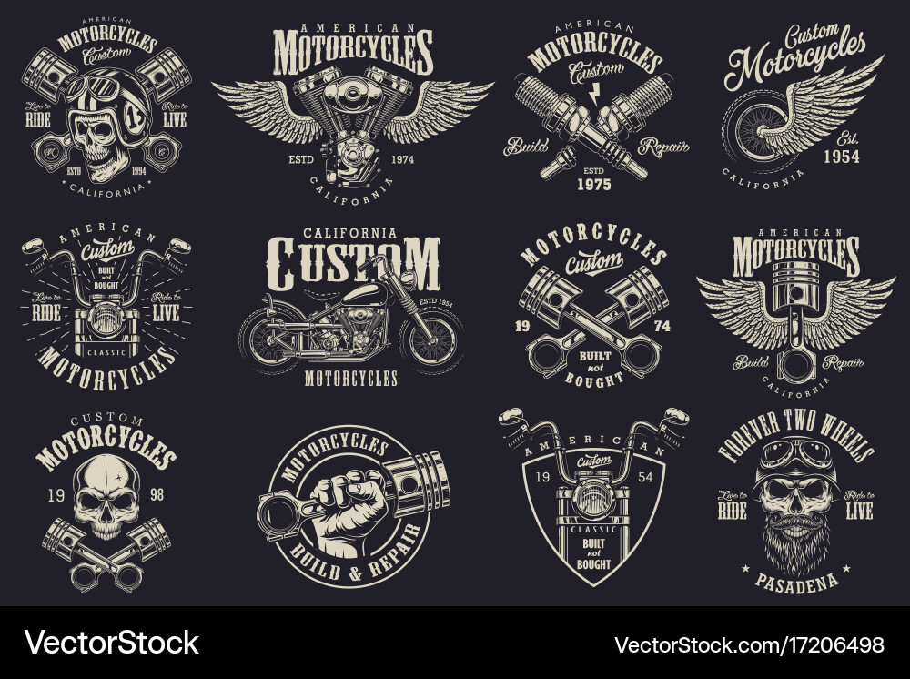 Set of custom motorcycle emblems Royalty Free Vector Image
