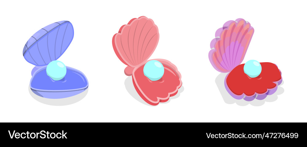 3d isometric flat set of pearl shells Royalty Free Vector