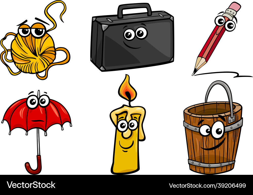 Funny cartoon object characters clip arts set Vector Image