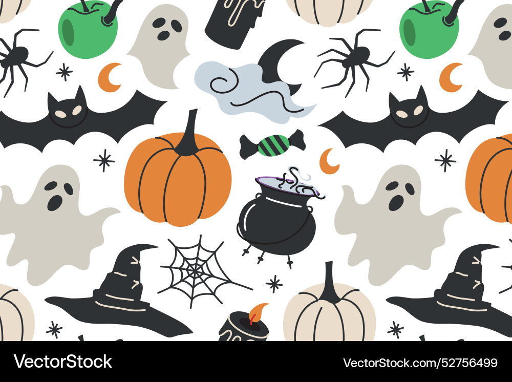 Halloween themed hand drawn seamless pattern Vector Image