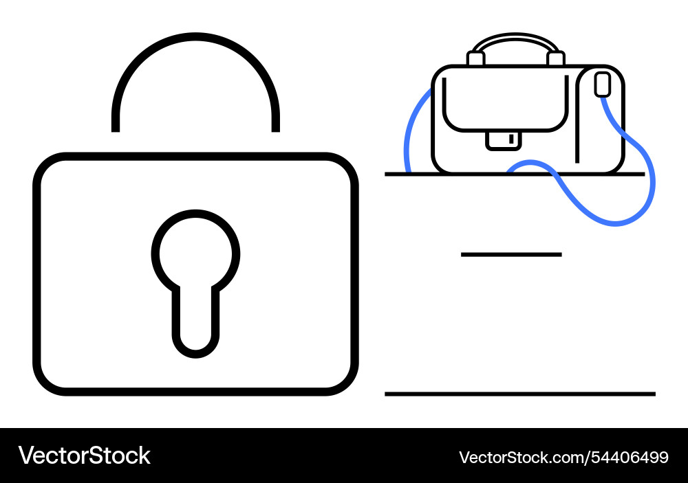 Security padlock alongside briefcase representing Vector Image