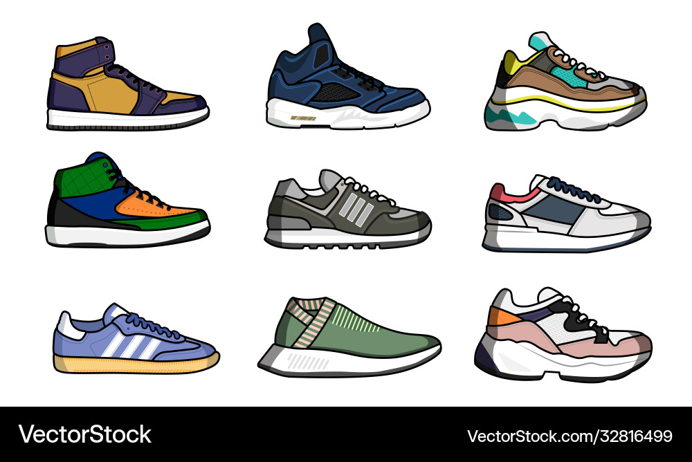 Sneakers shoes set Royalty Free Vector Image - VectorStock