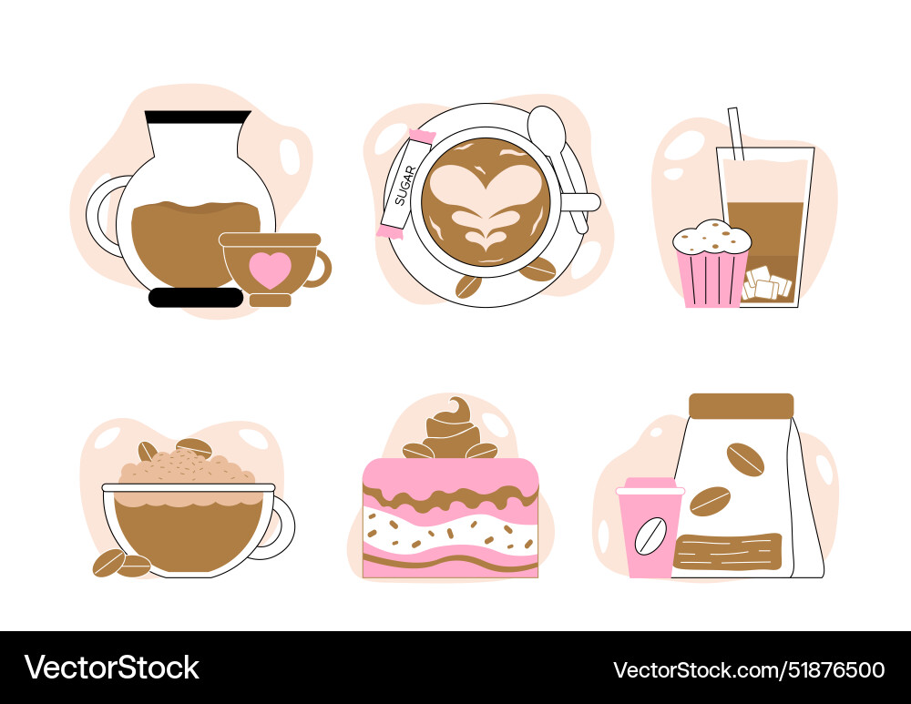 Coffee stuff set cappuccino and latte american Vector Image