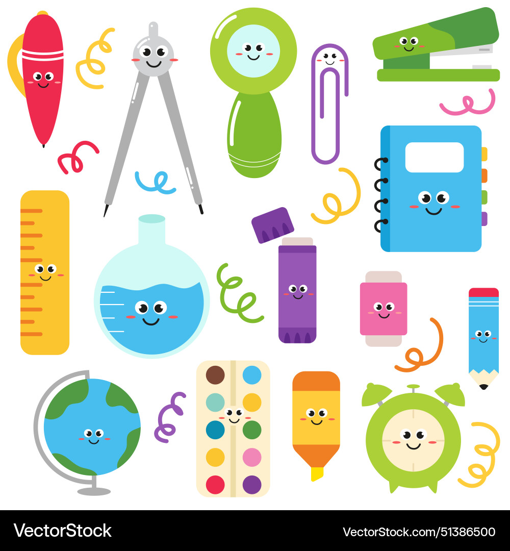 Cute cartoon kawaii school stationery character Vector Image