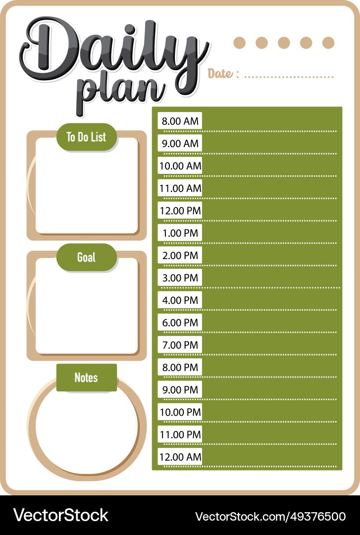 Green lesson daily plan hourly schedule Royalty Free Vector