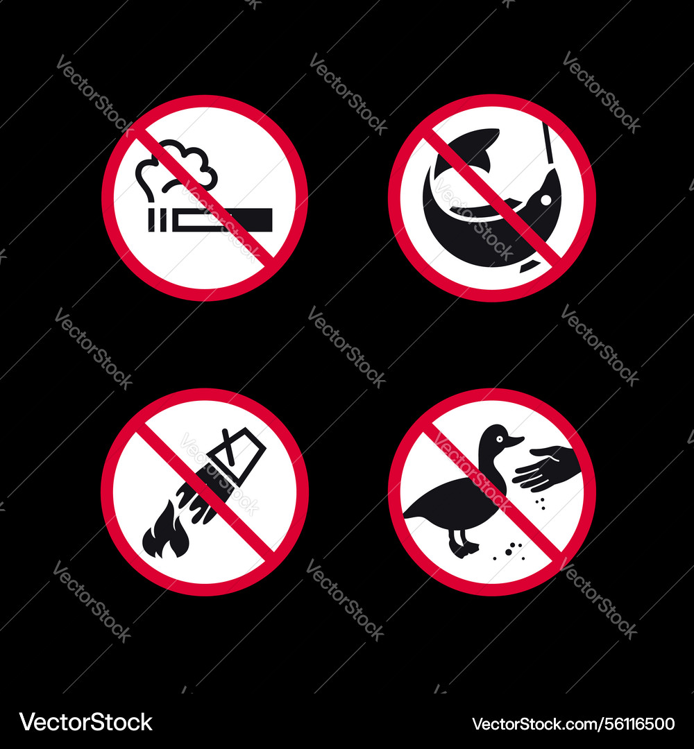 Prohibited signs forbidden round stickers set Vector Image