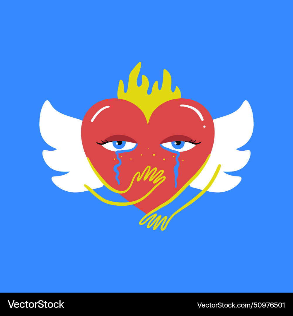 Crying heart in doodle style Royalty Free Vector Image