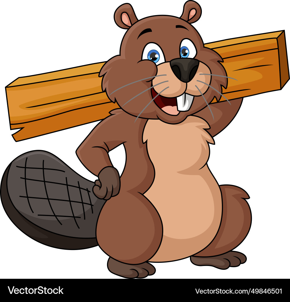 Cute beaver cartoon with wood Royalty Free Vector Image