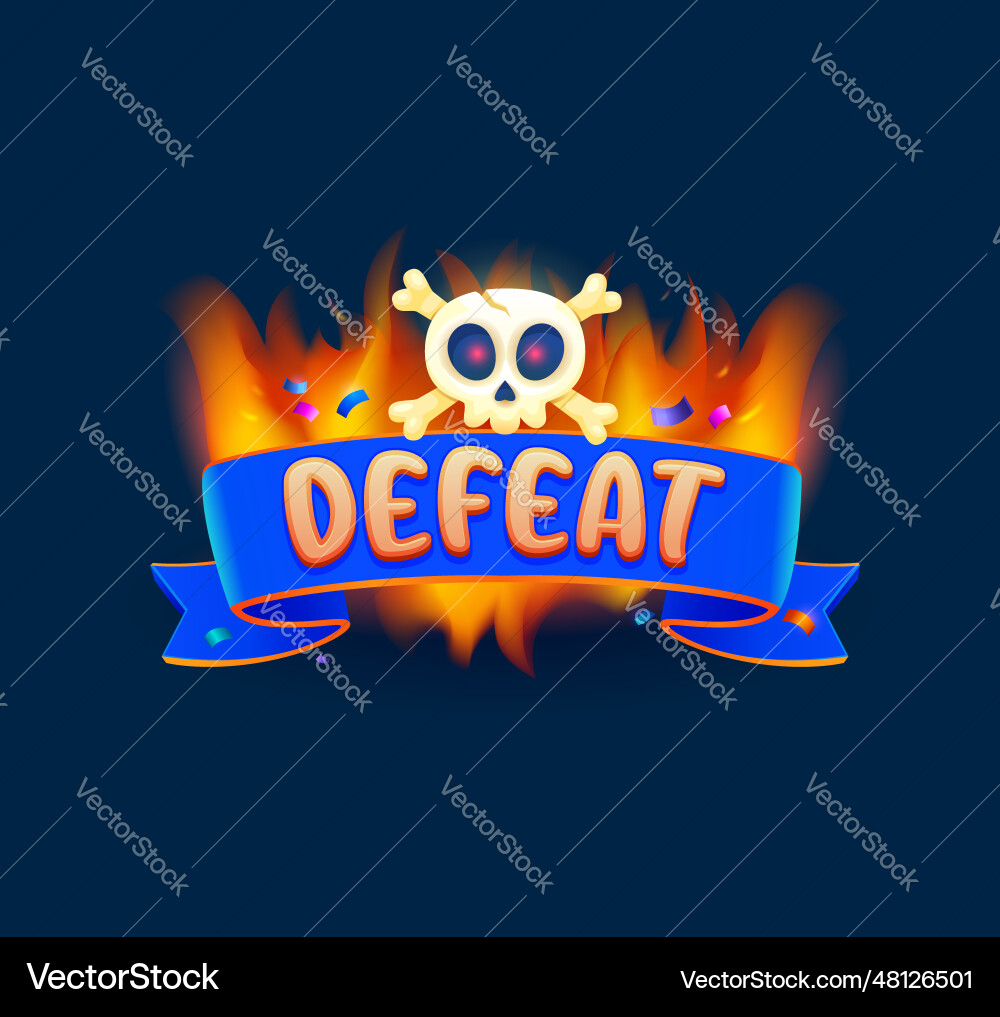 Defeat game badge ui banner with skull Royalty Free Vector