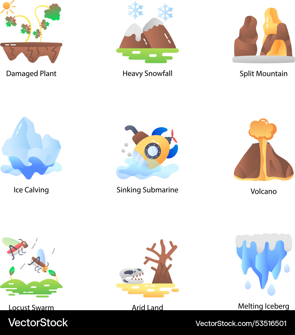 Pack of calamities flat style icons Royalty Free Vector
