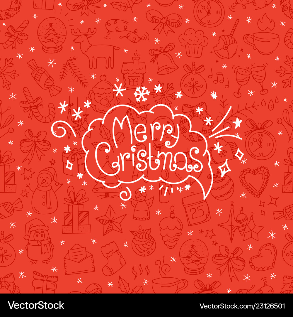 Red background with merry christmas logo Vector Image