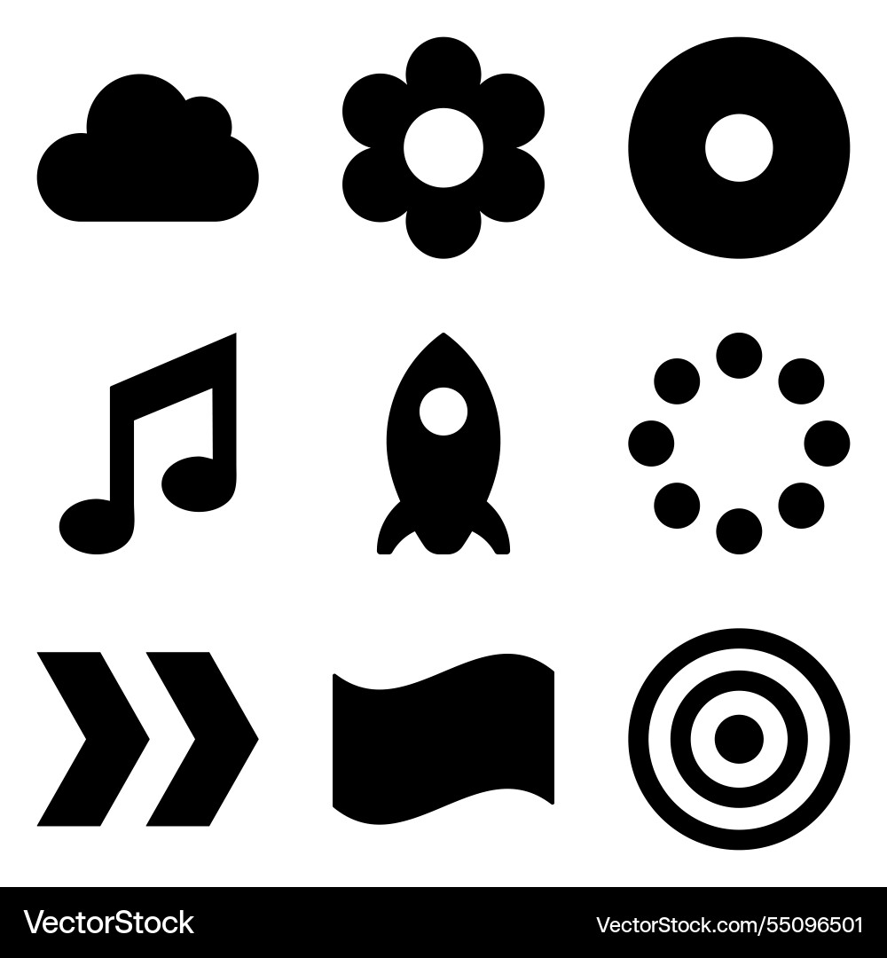 Simple shapes glyph flat icon set isolated Vector Image