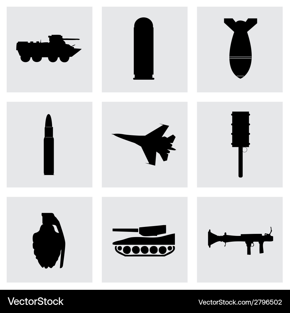 Black military icons set Royalty Free Vector Image