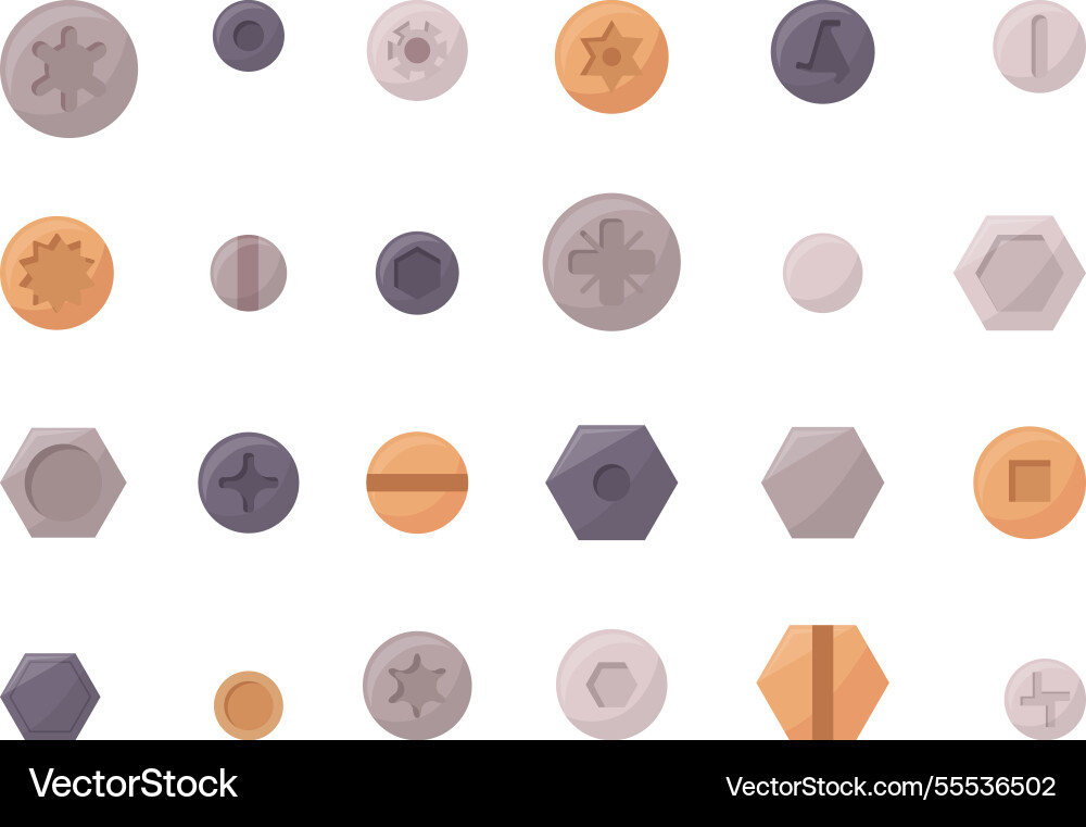 Bolts screws heads different screw top view Vector Image