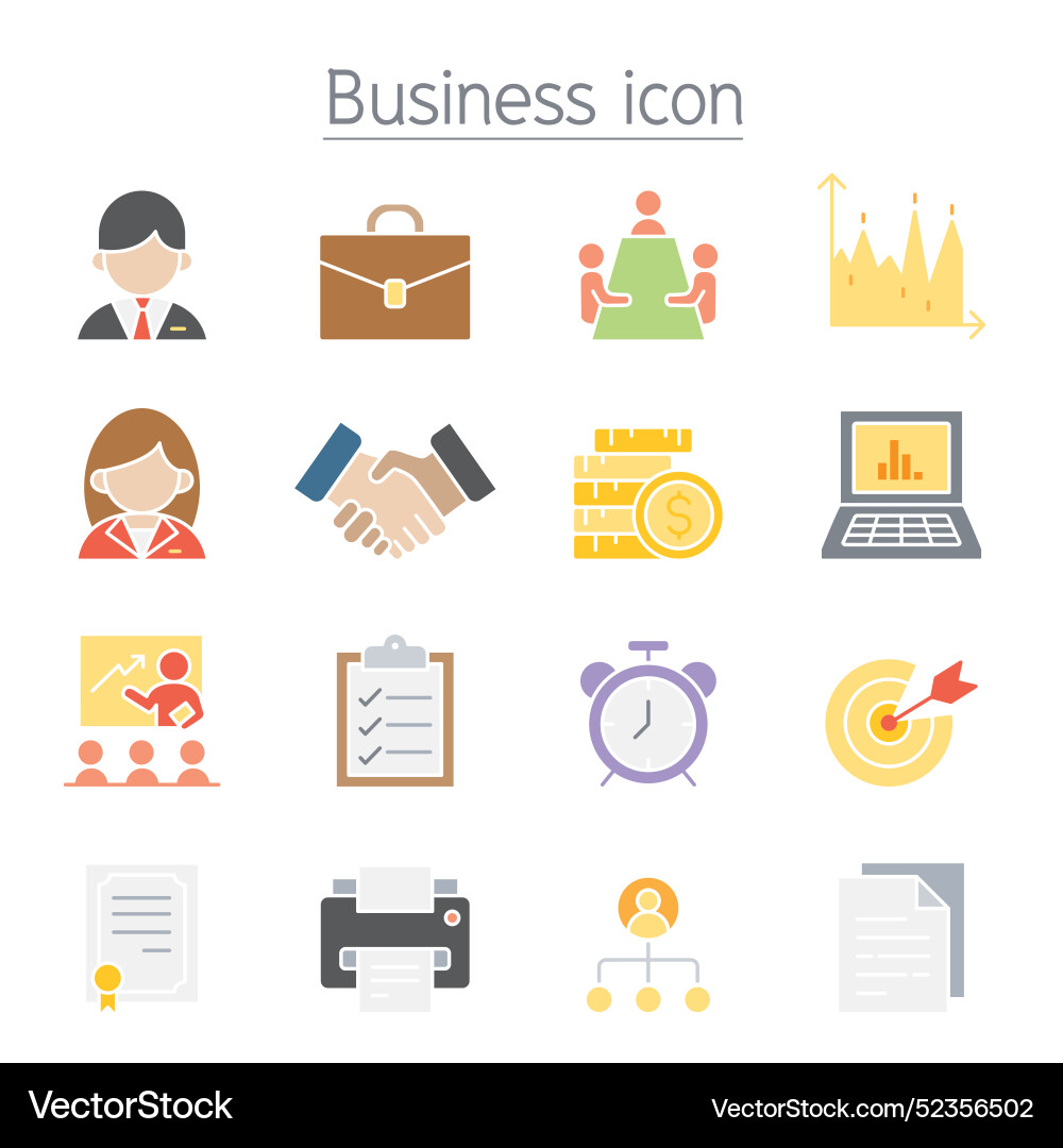 Business management icon set in flat color style Vector Image