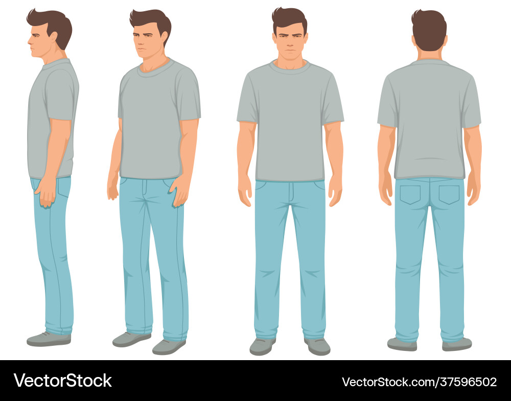 Man isolated front back and side view Royalty Free Vector