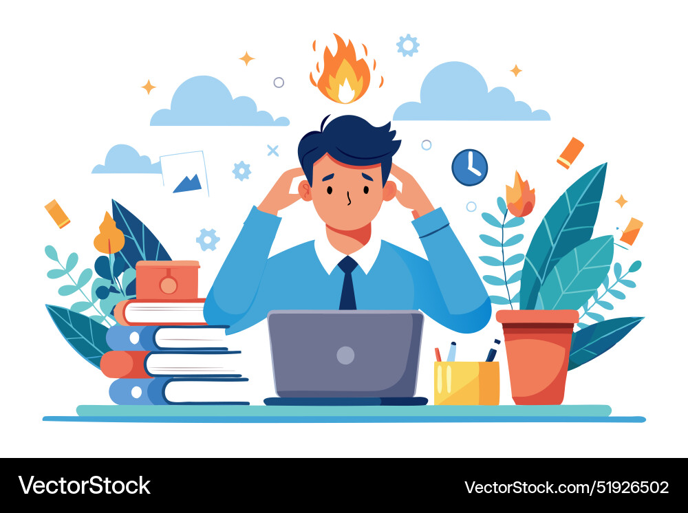 Stressed employee at work Royalty Free Vector Image