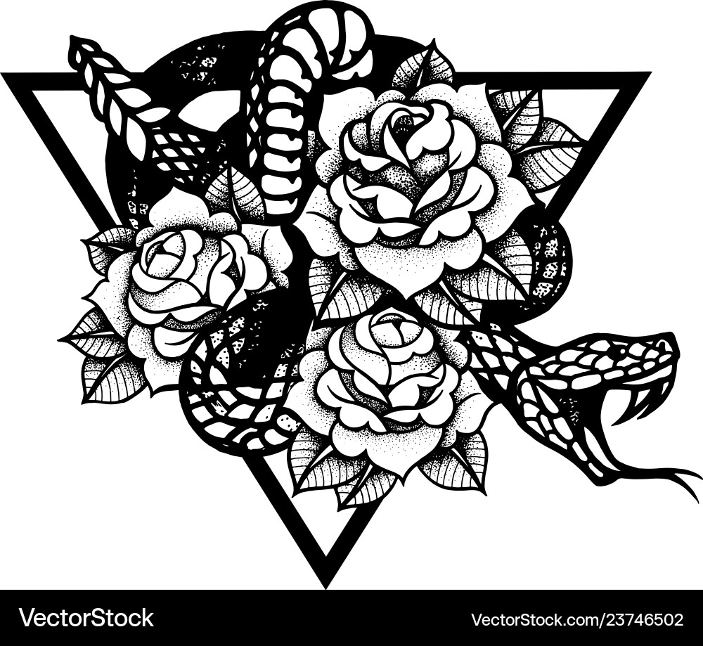 Tattoo with rose and snake sacred geometry Vector Image